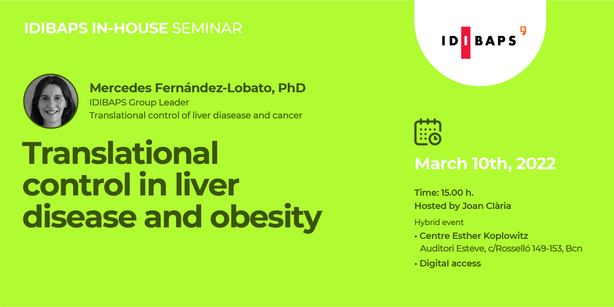 IDIBAPS in house seminar: Translational control in liver disease and ...